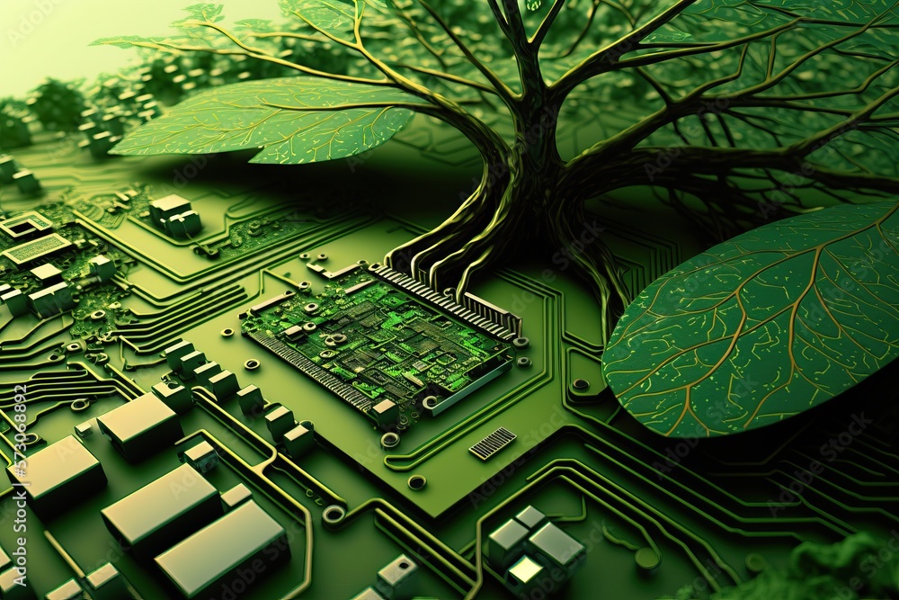 Green Energy Plant Leaves Growing on a Computer Board Wallpaper, Art ...
