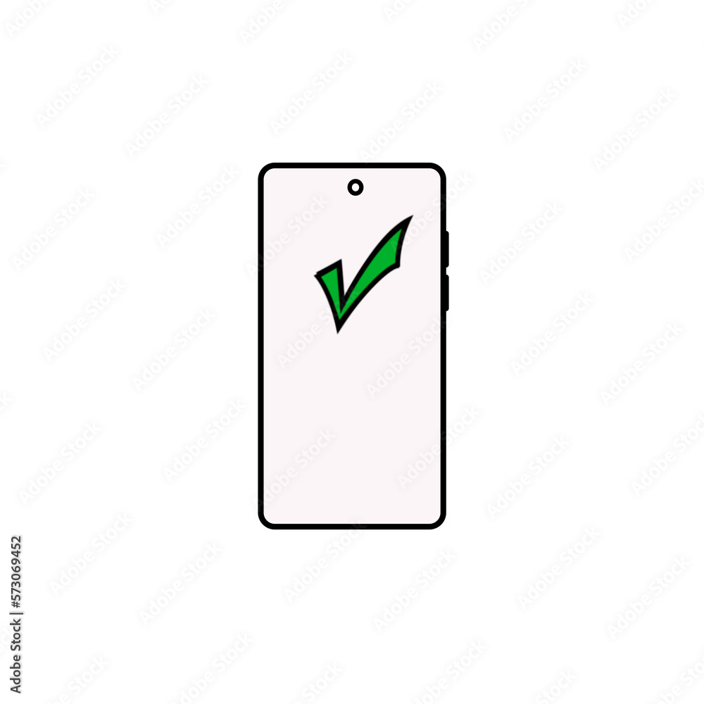 mobile phone device icon simple illustration showing Check mark yes on ...