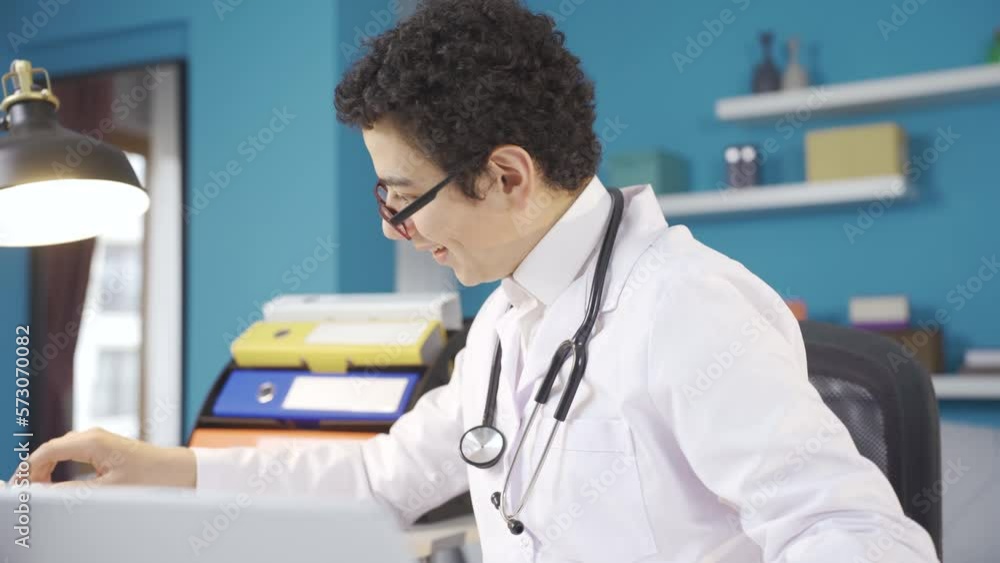 Happy and funny boy dreaming of being a doctor. Professions concept ...