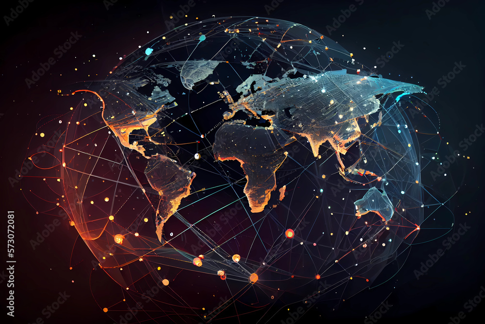 3d Render Global Network Connection Illustration World Map Point And Line Composition Concept