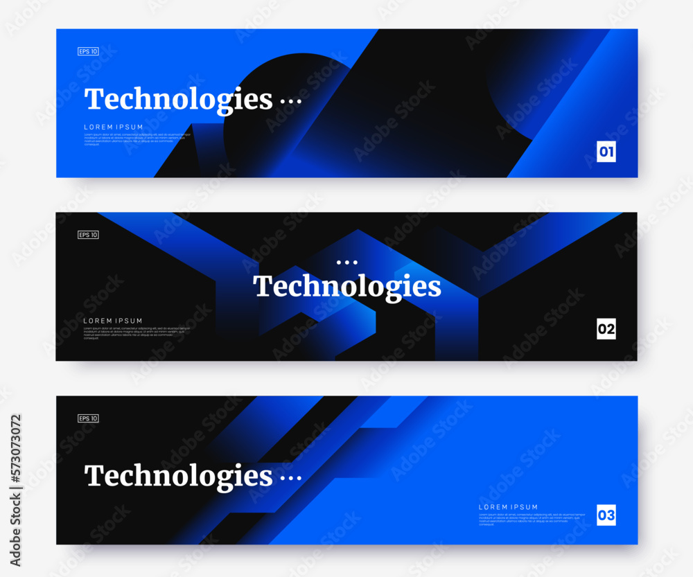 Web banner design collection in dark blue colors with abstract gradient ...