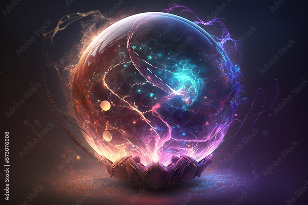 Magic sphere, energy ball with mystic glow, lightning and sparks ...