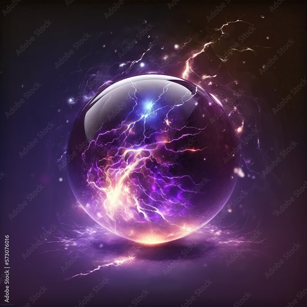 Magic sphere, energy ball with mystic glow, lightning and sparks ...