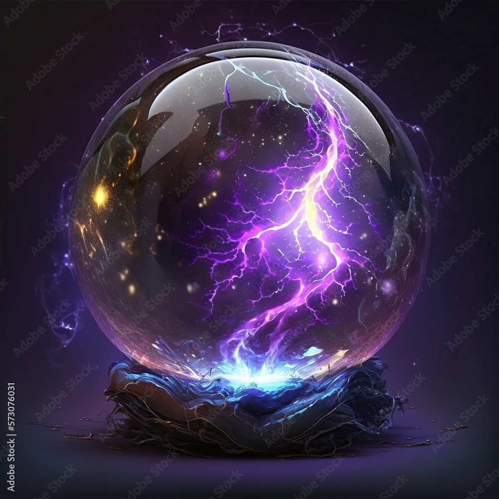 Magic sphere, energy ball with mystic glow, lightning and sparks ...