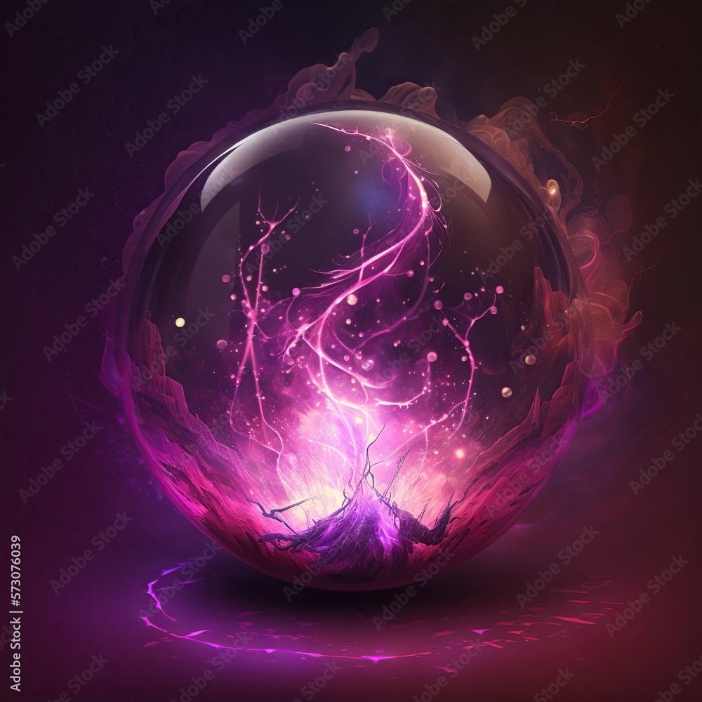 Magic sphere, energy ball with mystic glow, lightning and sparks ...