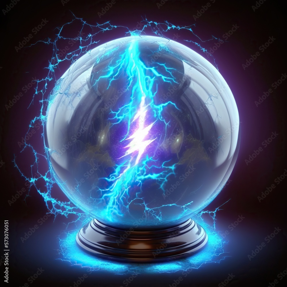 Magic sphere, energy ball with mystic glow, lightning and sparks ...