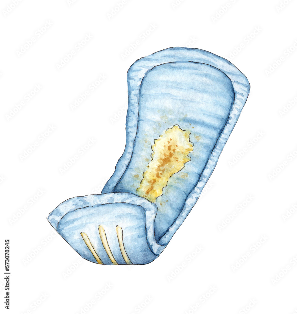 Watercolor illustration of disposable menstrual pads. Urological ...