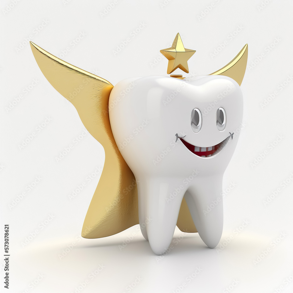 National Tooth Fairy Day. Tooth fairy with a golden crown and wings ...