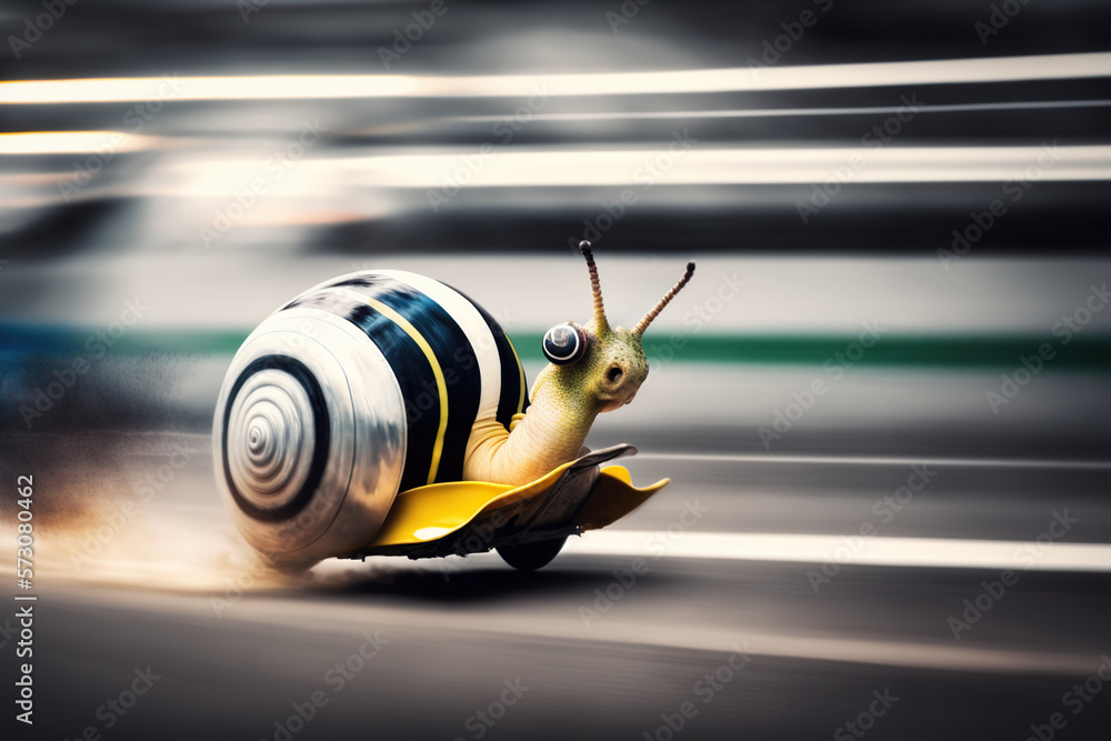 Snail racer on the race track at a higher speed, concept of Fast-paced ...