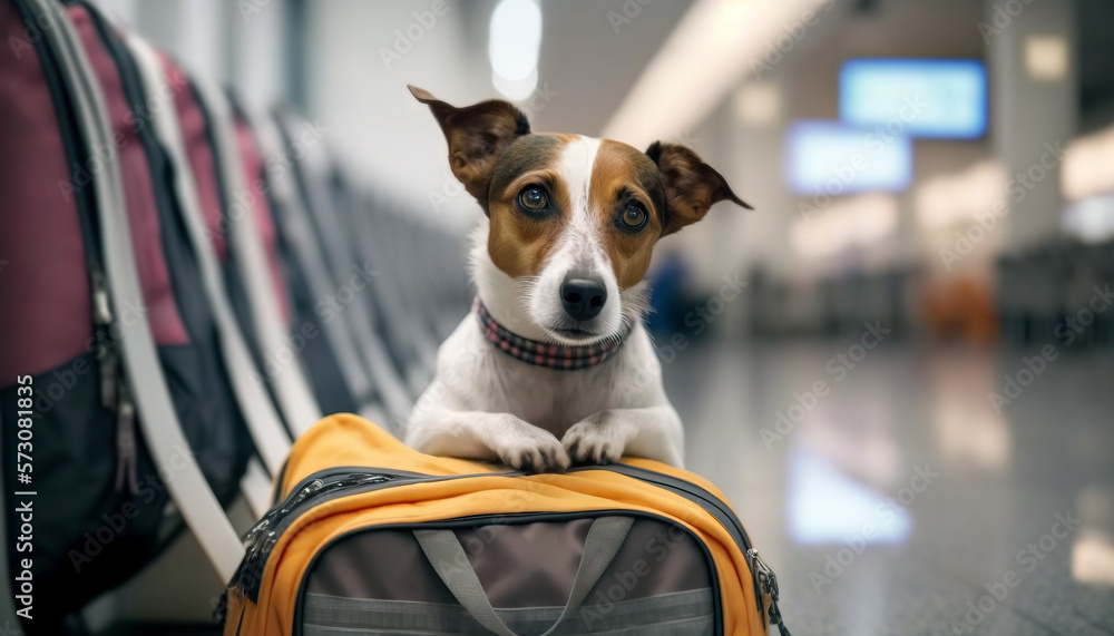Jack Russell terrier dog. On holiday vacation a pet dog waiting in an ...