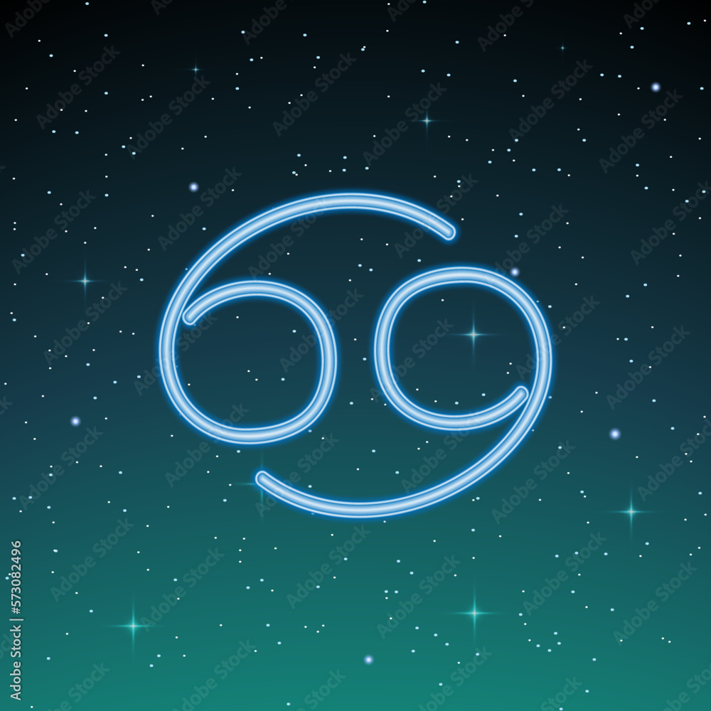 Zodiac sign Cancer on the background of the starry sky. Glowing vector ...