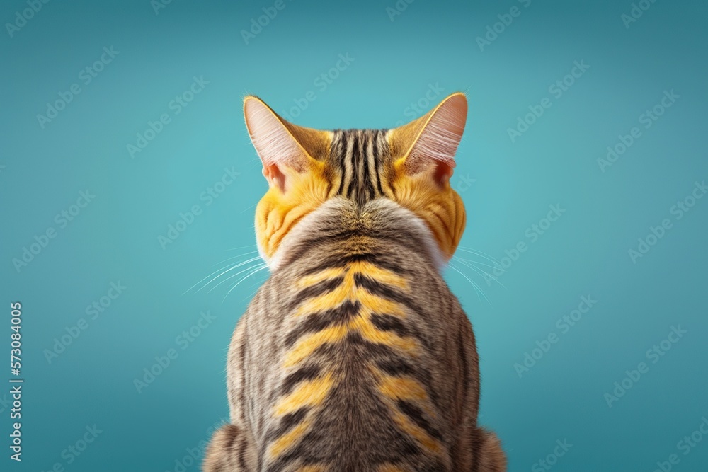 ภาพประกอบสต็อก Studio portrait of a sad guilty cat on a colored ...
