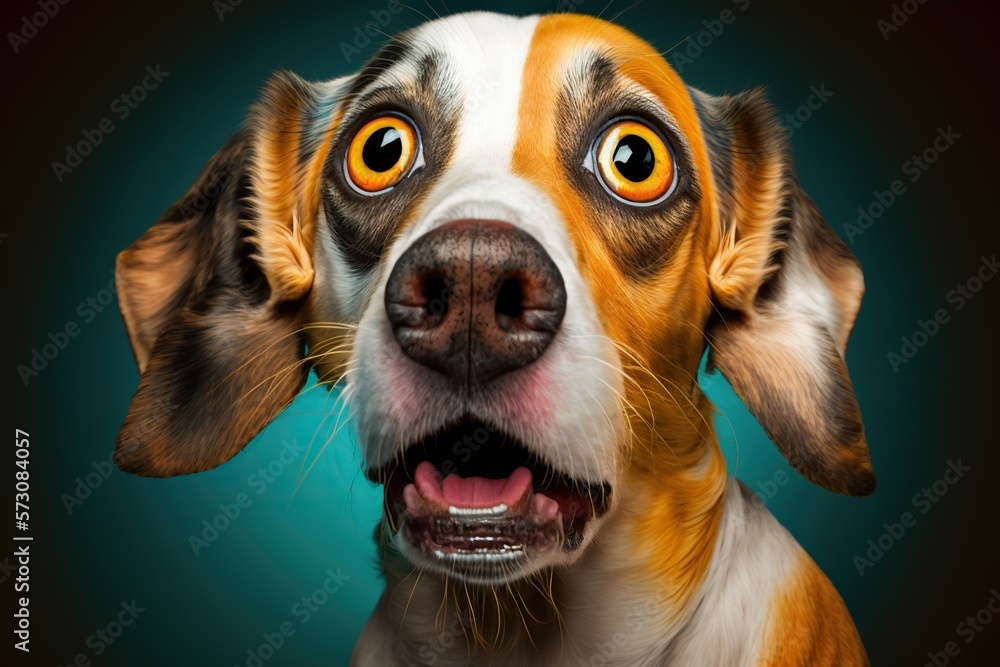 Studio portrait of a dog with shocked facial emotion, concept of ...