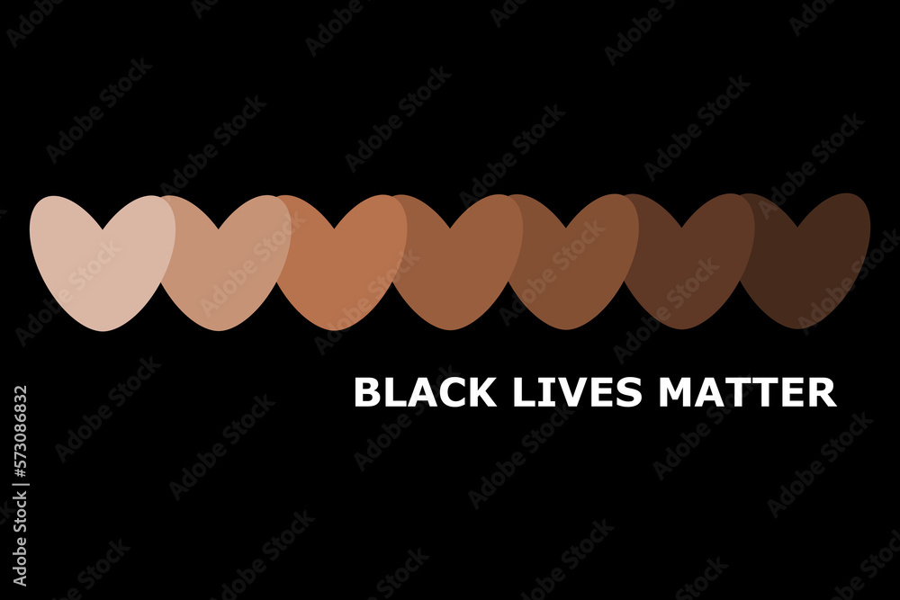 Symbols of hearts with different shades of skin color. Black lives ...