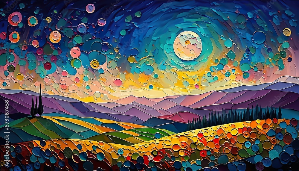 Photo & Art Print Vibrant colorful tuscany night landscape relief moon ...