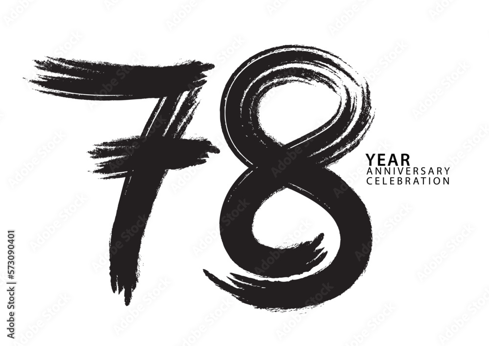 78 year anniversary celebration logotype black paintbrush vector, 78 ...