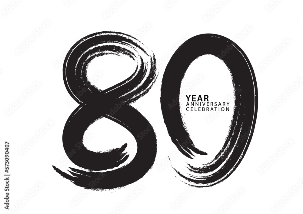 80 year anniversary celebration logotype black paintbrush vector, 80 ...