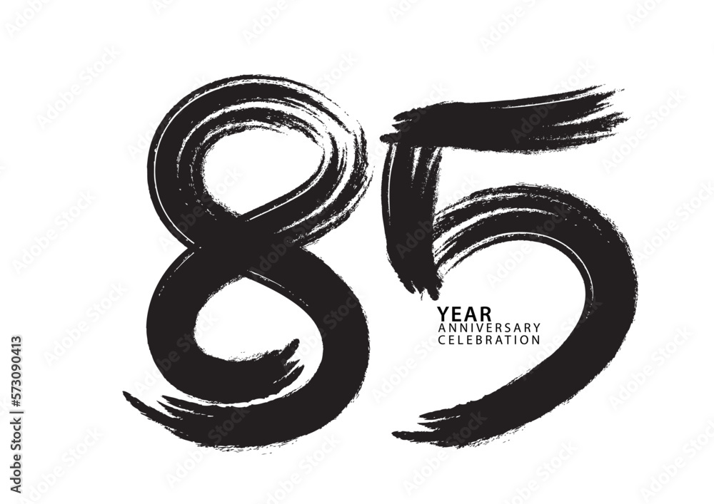 Vetor de 85 year anniversary celebration logotype black paintbrush ...