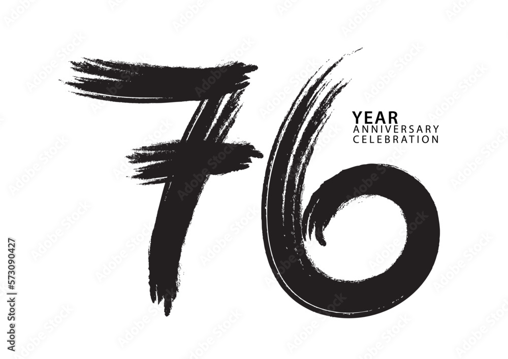 76 year anniversary celebration logotype black paintbrush vector, 76 ...