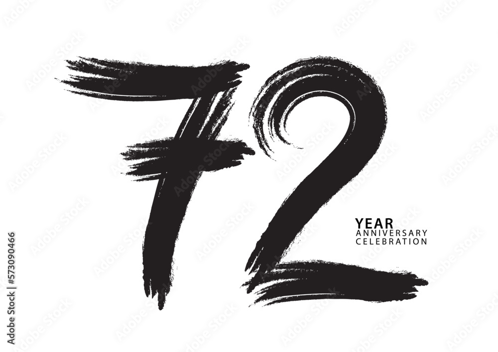 72 year anniversary celebration logotype black paintbrush vector, 72 ...