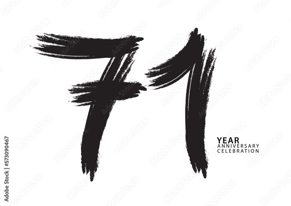 71 year anniversary celebration logotype black paintbrush vector, 71 ...