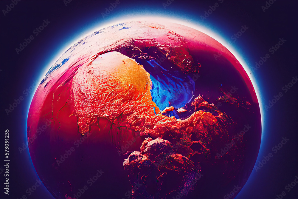The wounded and sick planet Earth with blood dripping in the aftermath ...