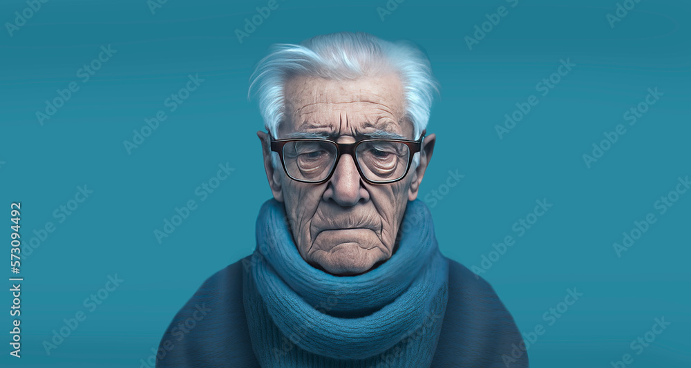 90 year old Caucasian male with sad facial expression head and shoulders created with Generative ...