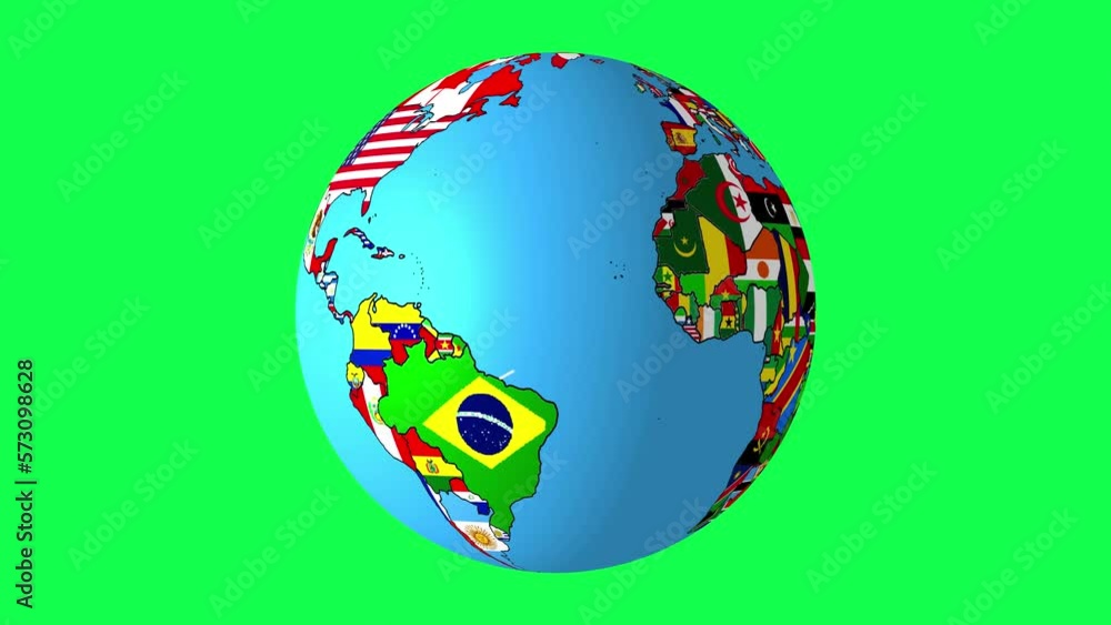 Earth Spinning Animation with Country Flags on Green Screen Background ...