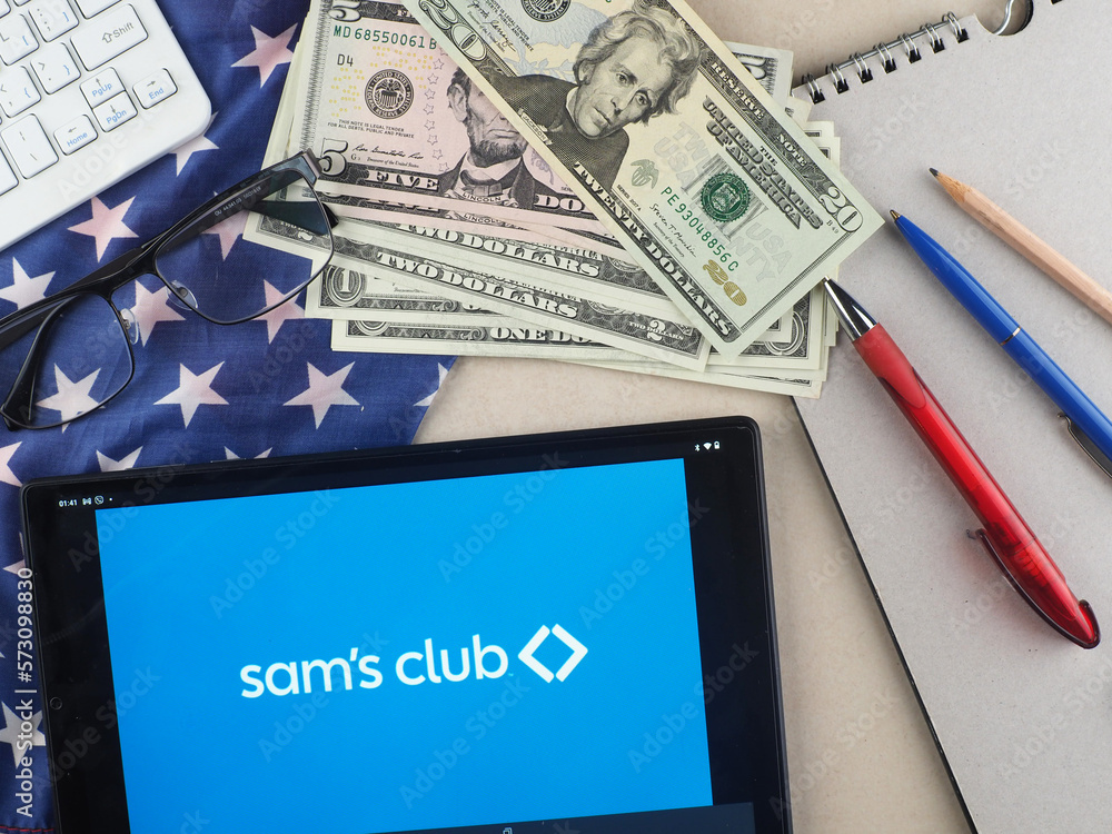 In this photo illustration, Sam’s Club logo seen displayed on a tablet ...
