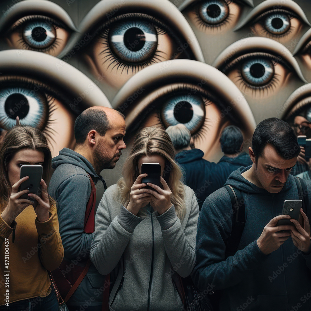 People holding their mobile phones, staring into them, hypnotized ...
