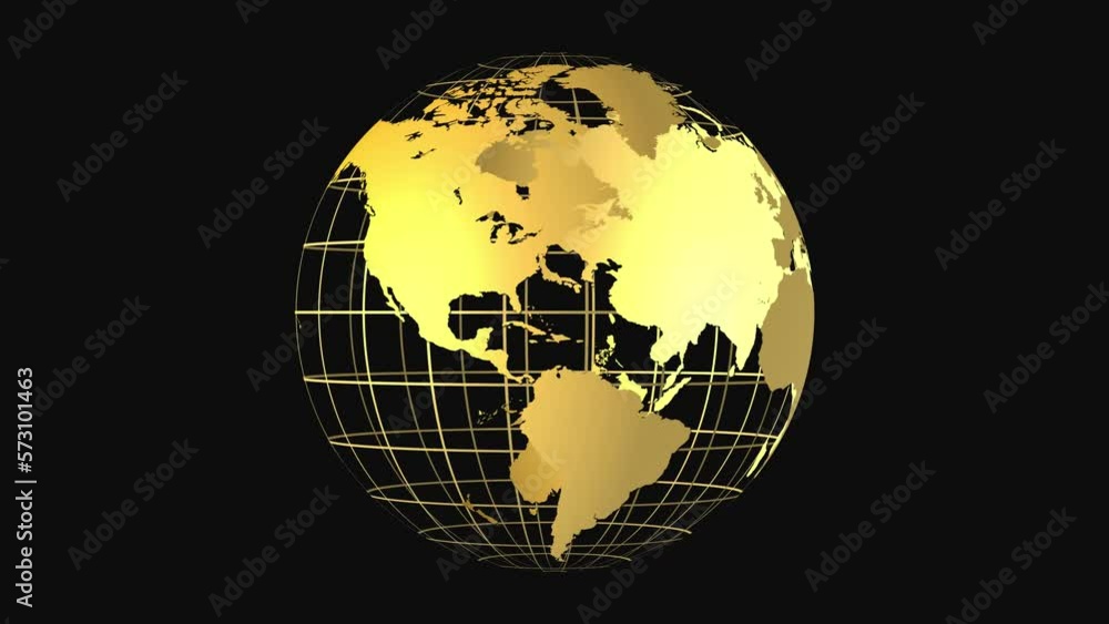 Golden Globe Animation with Grid Lines on Black Screen Background ...