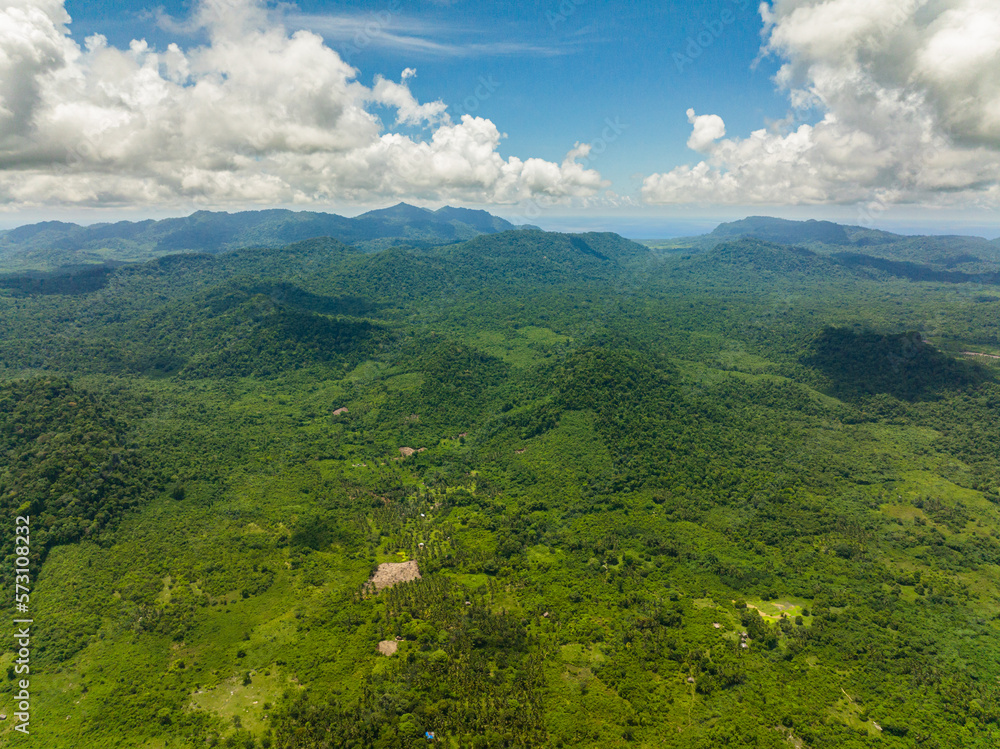 Tropical mountain range and mountain slopes with rainforest. Balabac ...