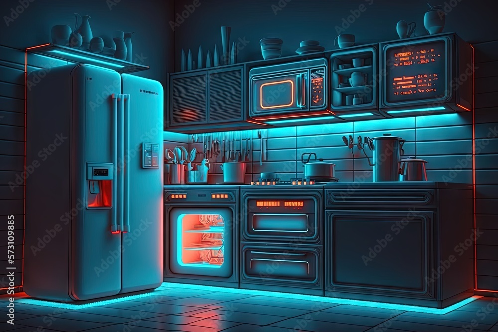 Cyber Sci Fi Futuristic Neon Laser Electric kitchen . AI generated art ...