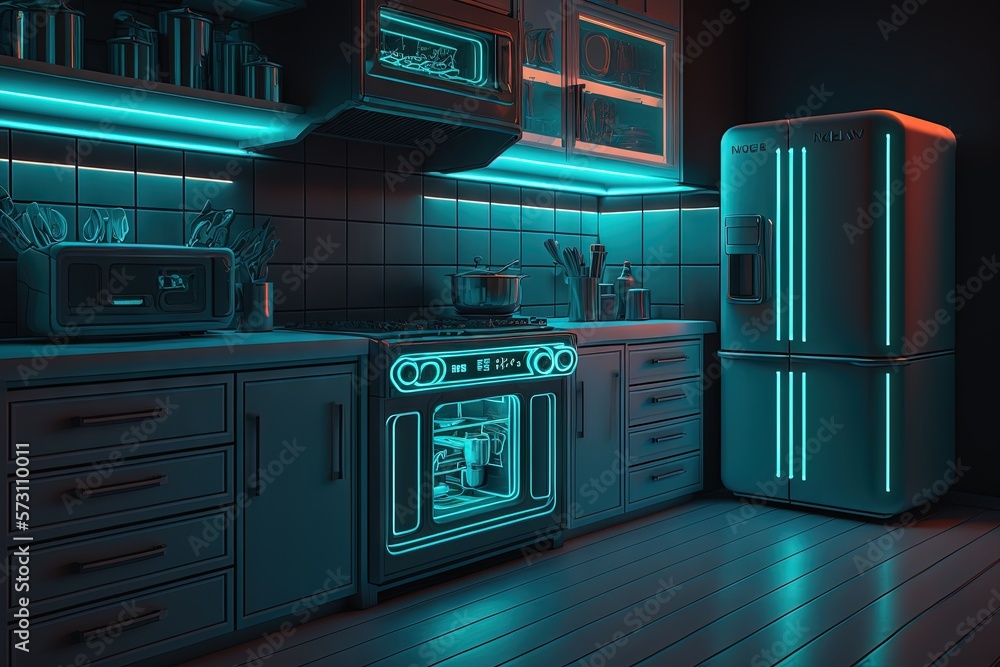 Cyber Sci Fi Futuristic Neon Laser Electric kitchen . AI generated art ...