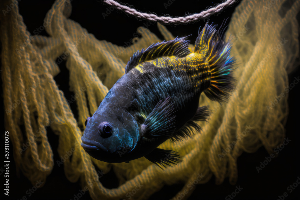 Illustration of fish trapped in the ropes, for theme, background ...