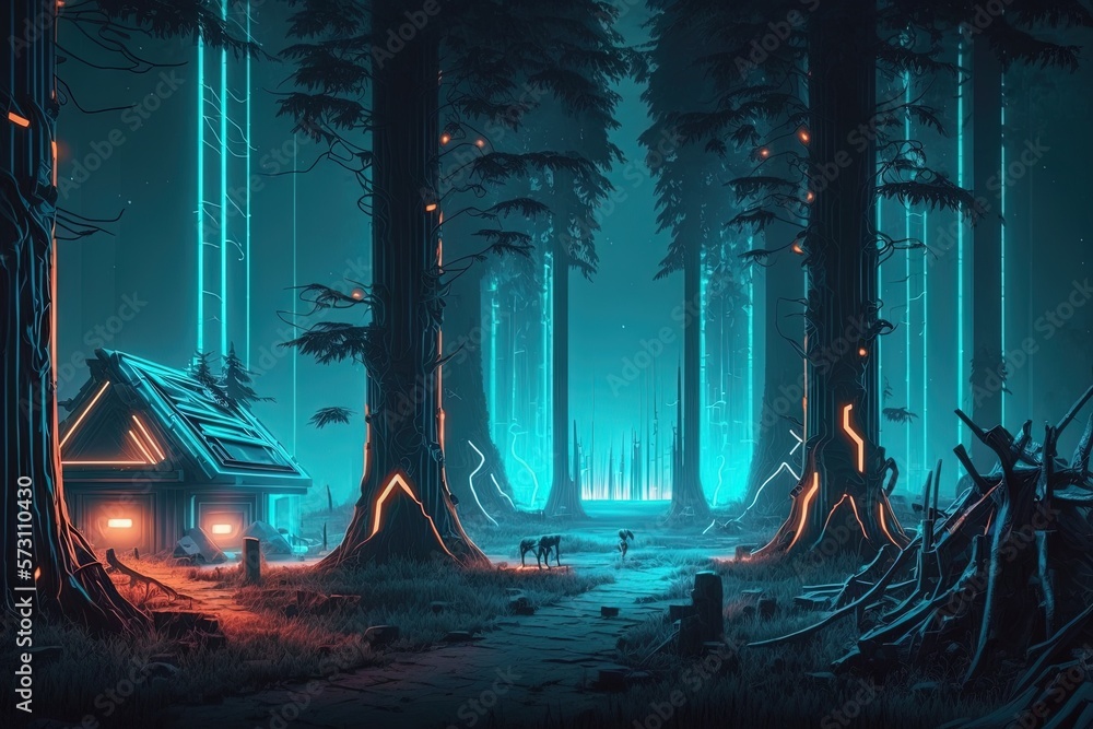 Cyber Sci Fi Futuristic Neon Laser Electric forest . AI generated art ...