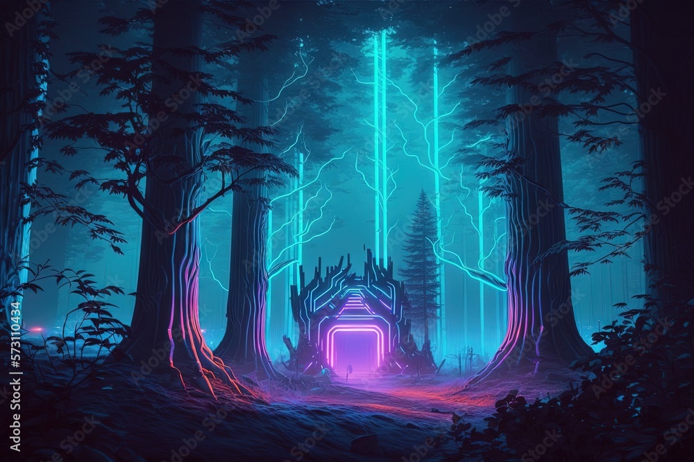Cyber Sci Fi Futuristic Neon Laser Electric forest . AI generated art ...