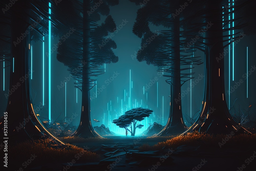 Cyber Sci Fi Futuristic Neon Laser Electric forest . AI generated art ...