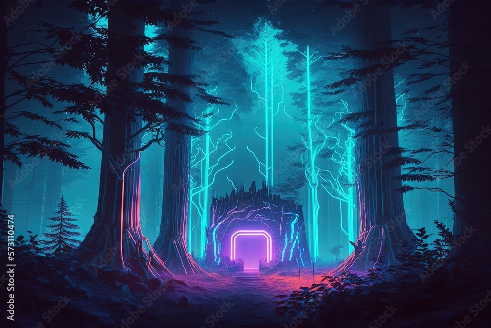 Cyber Sci Fi Futuristic Neon Laser Electric forest . AI generated art ...