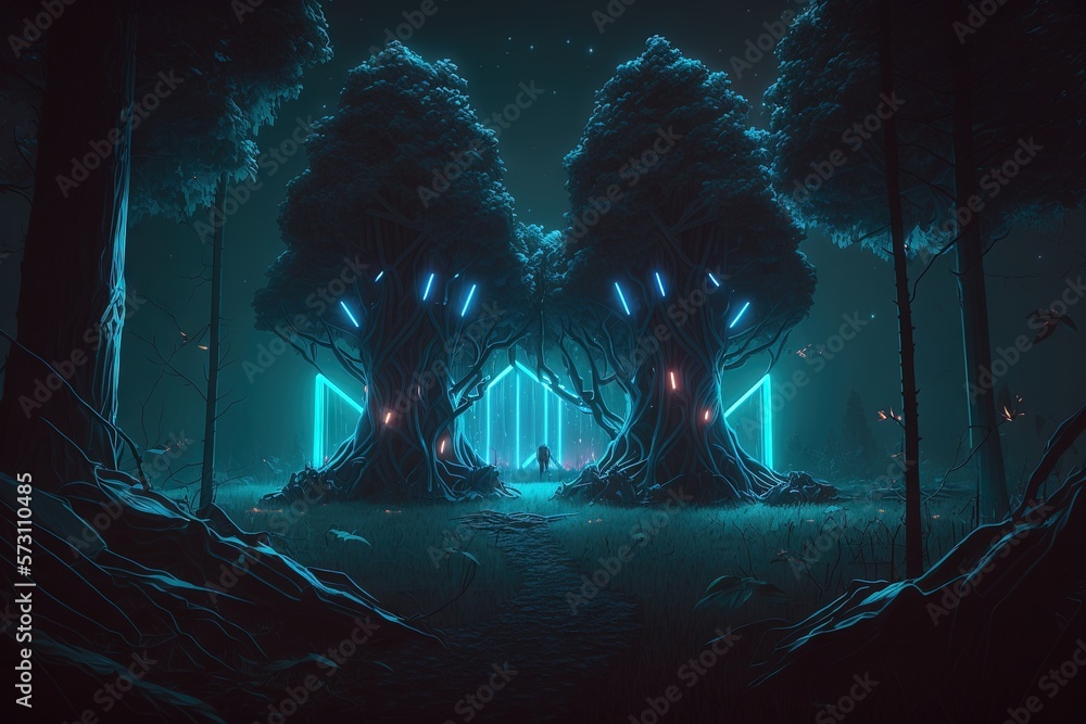 Cyber Sci Fi Futuristic Neon Laser Electric forest . AI generated art ...