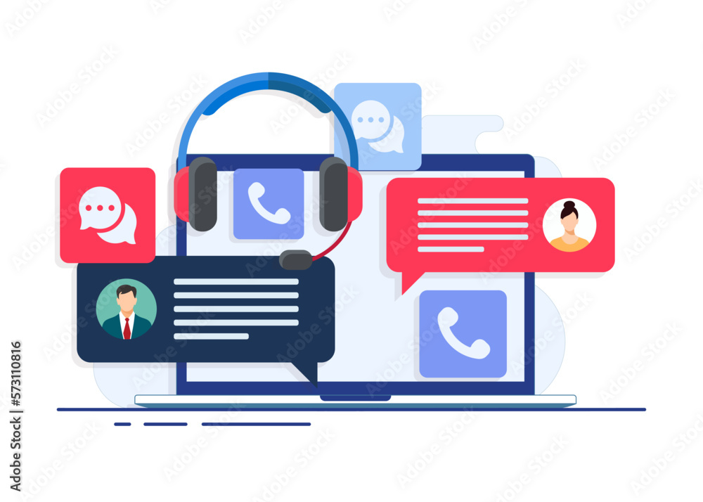 Customer support flat vector illustration, customer service, online ...