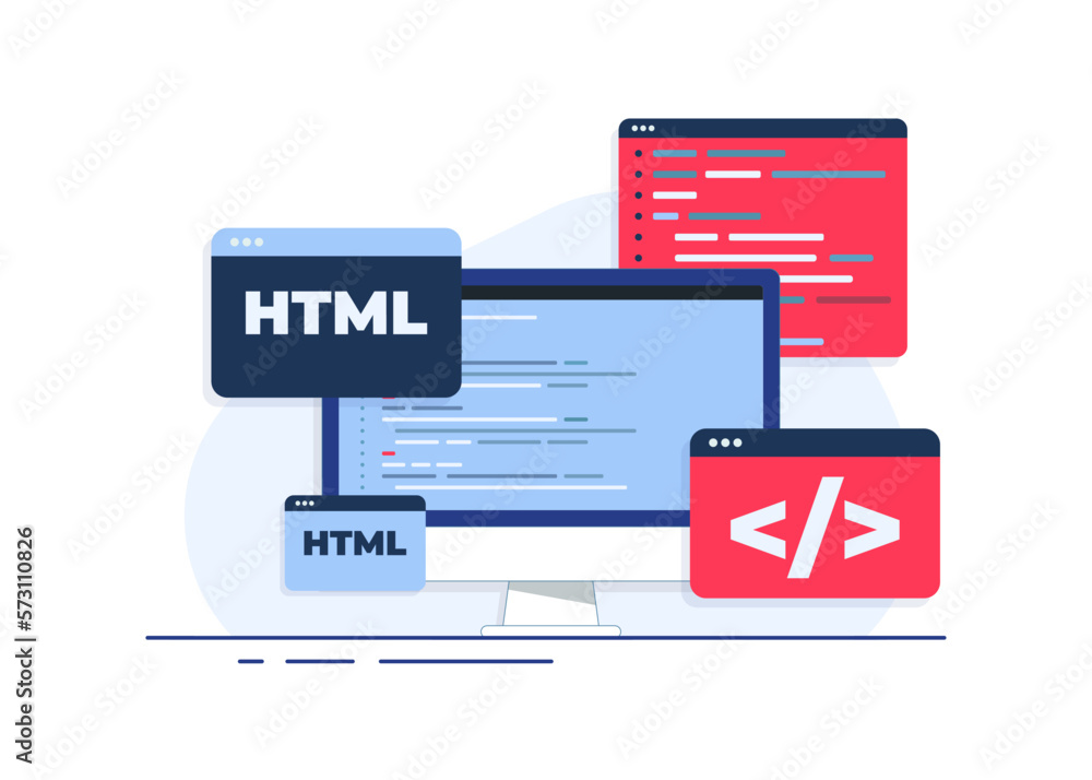 Vecteur Stock Coding or programming software interface on window desktop computer screen concept ...