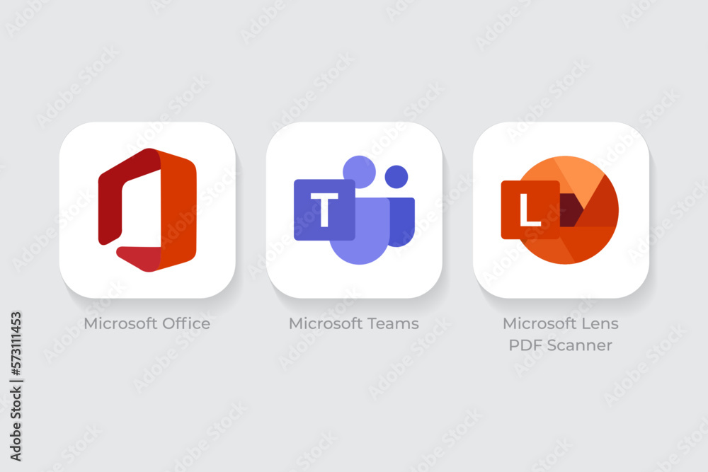 Microsoft Office, Microsoft Teams and Microsoft Lens Icons Stock Vector ...