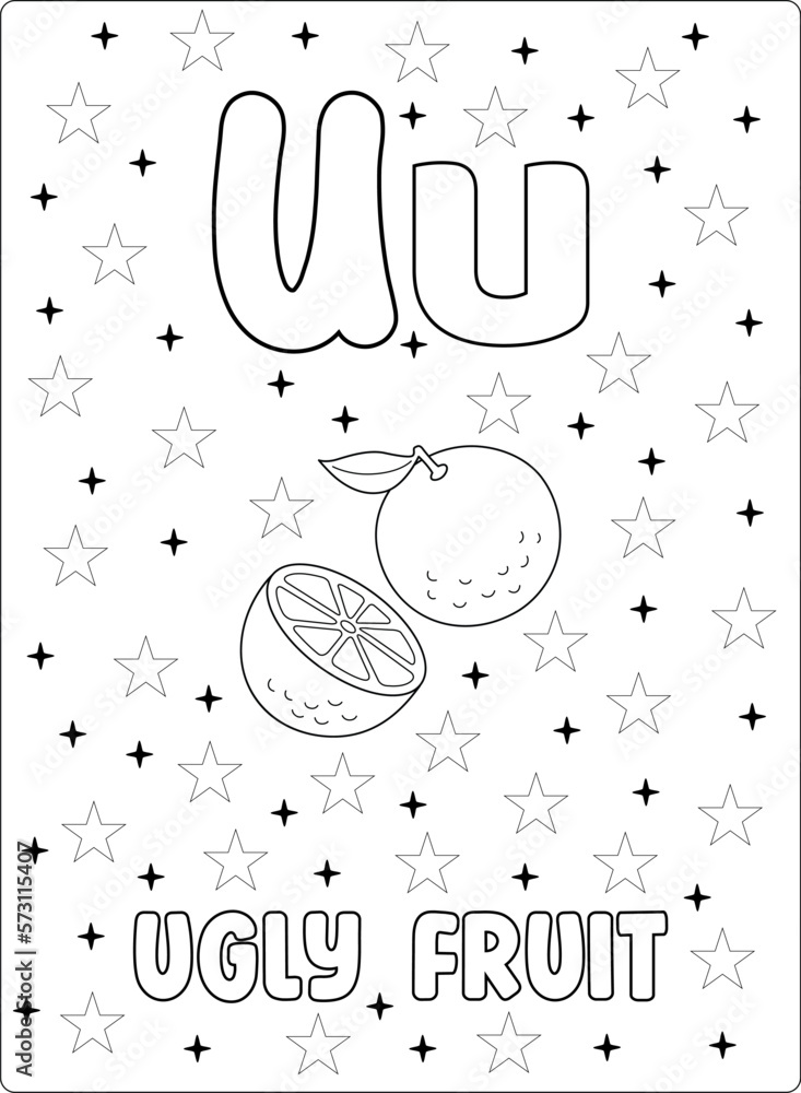 Fruits Alphabet Coloring U Ugly Fruit Tracing. Alphabet Letter Tracing ...