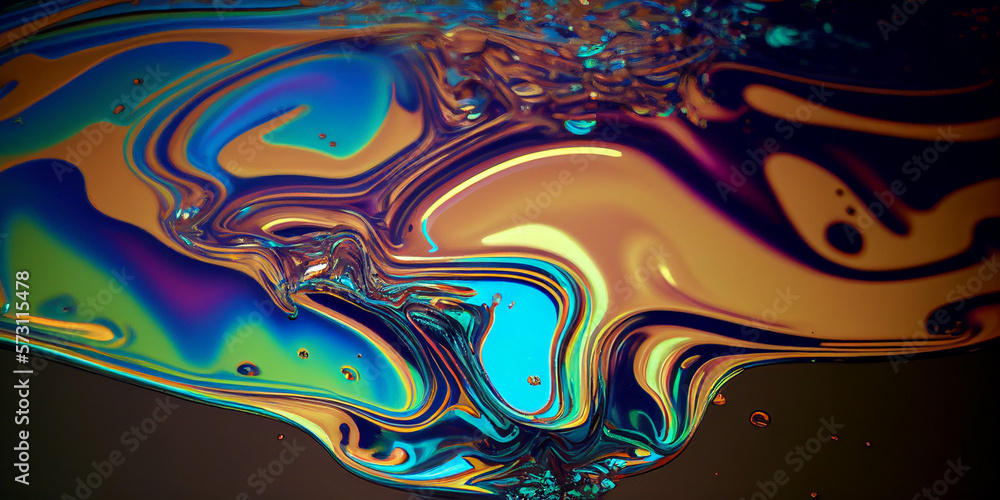 Colorful rainbow oil slick in a puddle created by Generative AI Stock ...