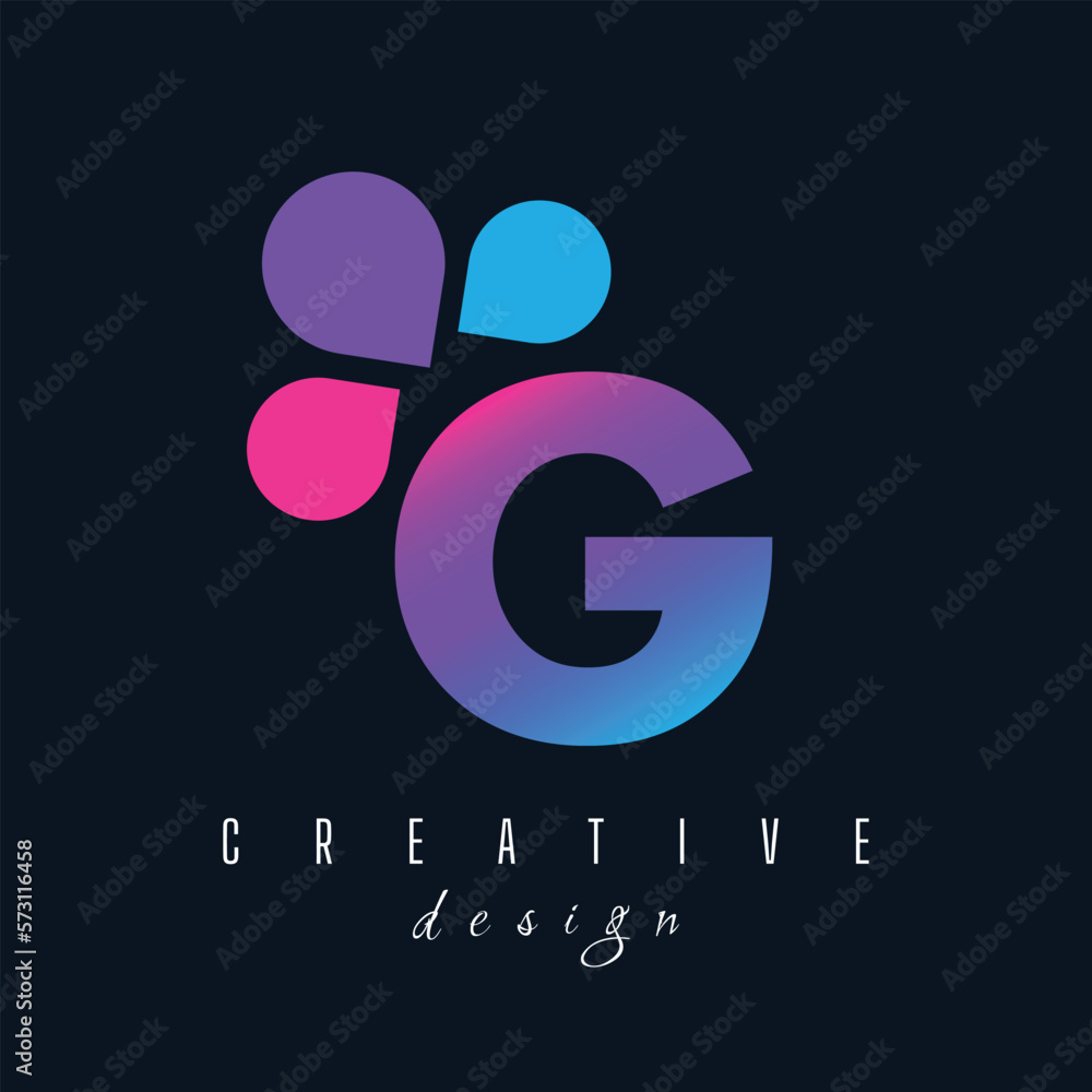 Letter G and bubble Dots Logo with black background Purple Pink Bubbles ...