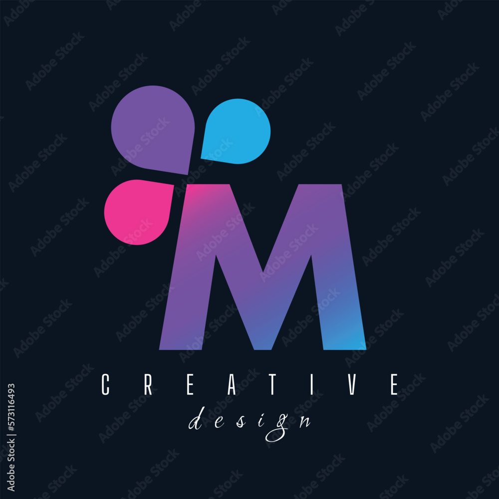 Letter M and bubble Dots Logo with black background Purple Pink Bubbles ...