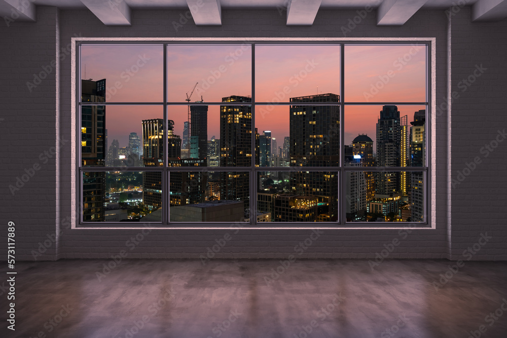 Empty room Interior Skyscrapers View Bangkok. Downtown City Skyline ...