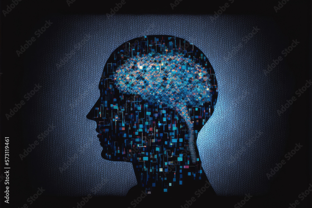 Genius human head with AI brain artificial intelligence virtual ...