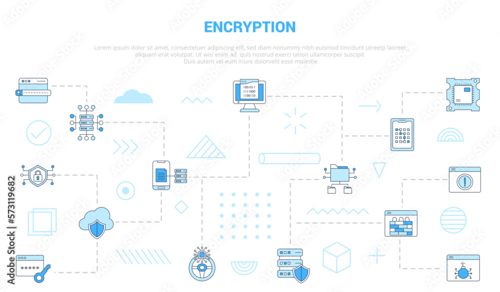 encryption concept with icon set template banner with modern blue color ...